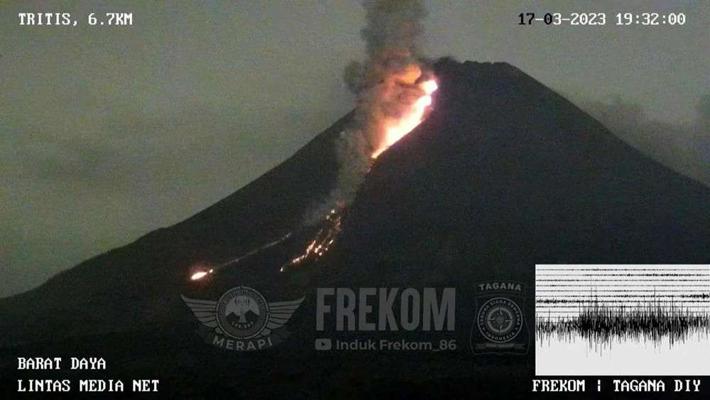 Indonesia's Merapi volcano erupts, spews hot lava