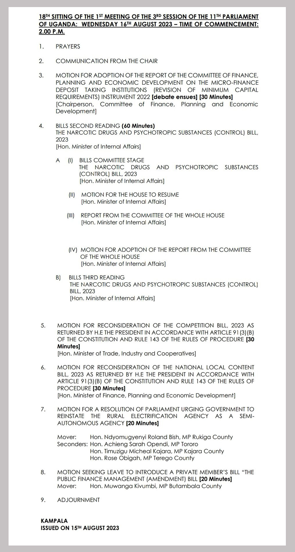Wednesday plenary: A look at what is on today's agenda - New Vision ...